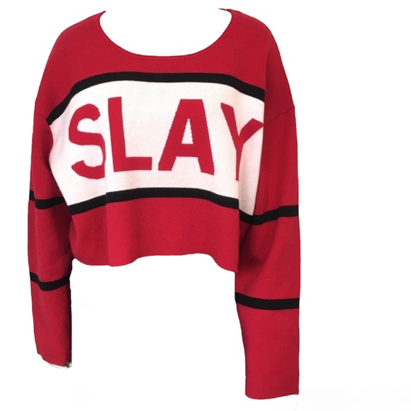 Sweaters | Meek Red Slay Graphic Oversized Sweater | Poshmark